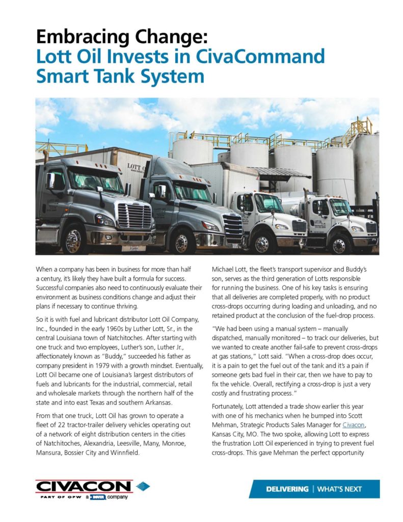 Lott Oil Invests in CivaCommand Smart Tank System